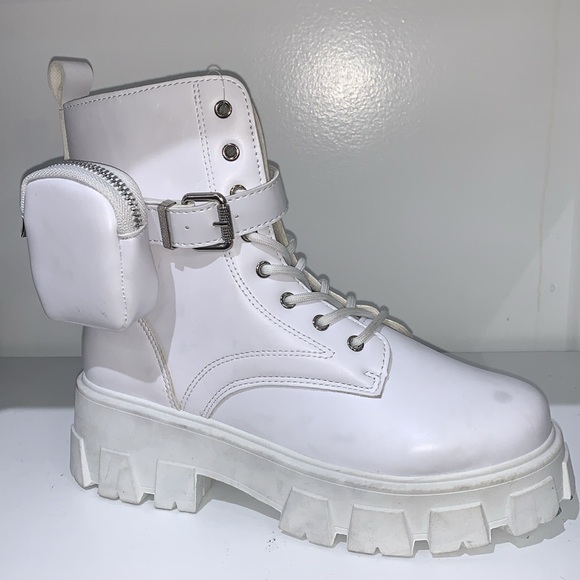 Shoes | White Combat Boots With Side Pocket | Poshmark